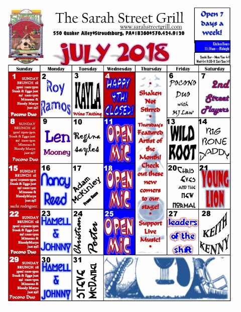 Events Calendar | Sarah Street Bar & Grill