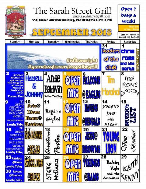 Events Calendar | Sarah Street Bar & Grill